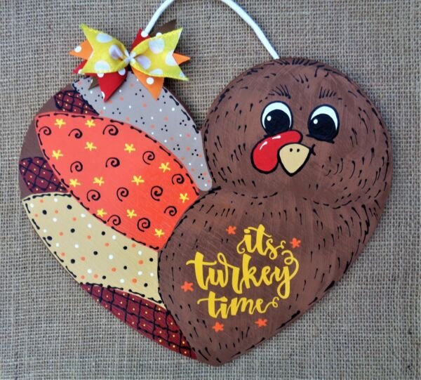 Its Turkey Time Thanksgiving Sign Door Hanger Plaque Wood Wooden ...