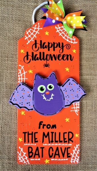 Personalize Happy Halloween Bat Cave Sign Wall Door Plaque Hanger Fall ...