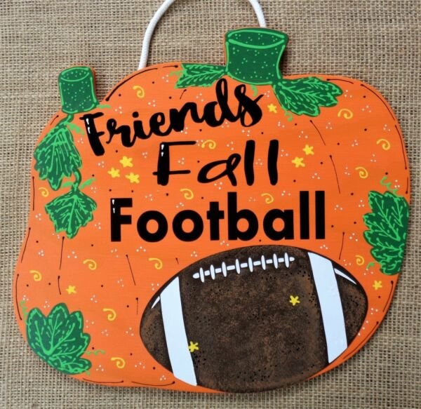 Friends Fall Football Sign Wall Art Door Hanger Plaque Wood Pumpkin ...