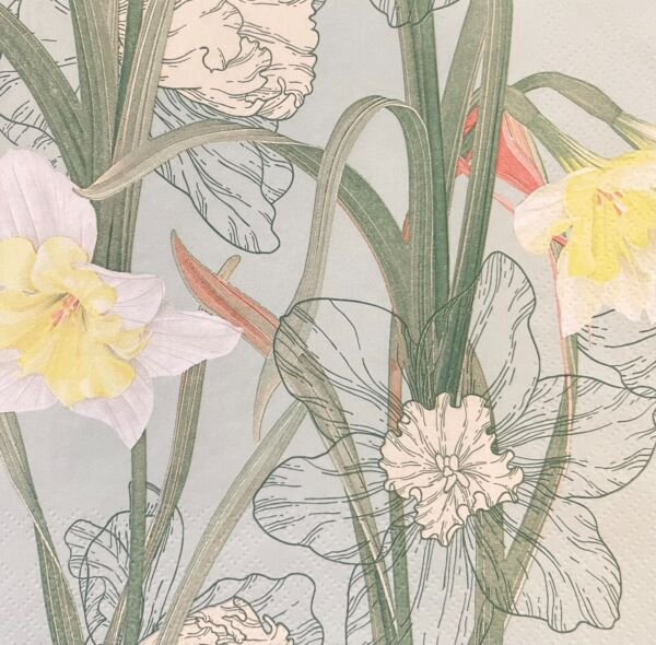 Two Individual Luncheon Decoupage Paper Napkins Floral Spring Daffodils ...