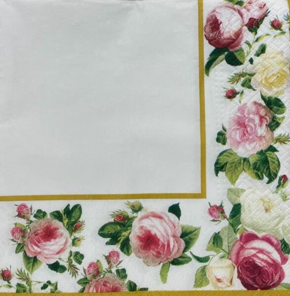 Two Individual Paper Luncheon Decoupage Napkins Ed Flowers Rosy Frame ...