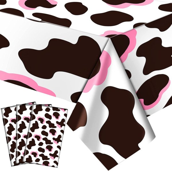 3 Pcs Pink Cow Print Table Cover Plastic Rectangle Farm Animal ...