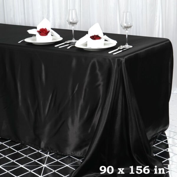 Black 90X156" Rectangle Satin Tablecloth Wedding Party Banquet Linens