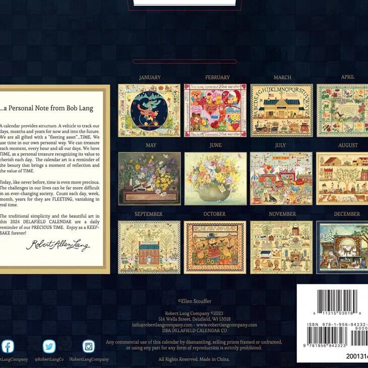 Robert Lang 2024 Stouffer Sampler Wall Calendar w