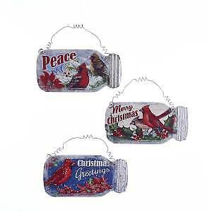 Set of 3 Wooden Cardinal Mason Jar Ornaments w