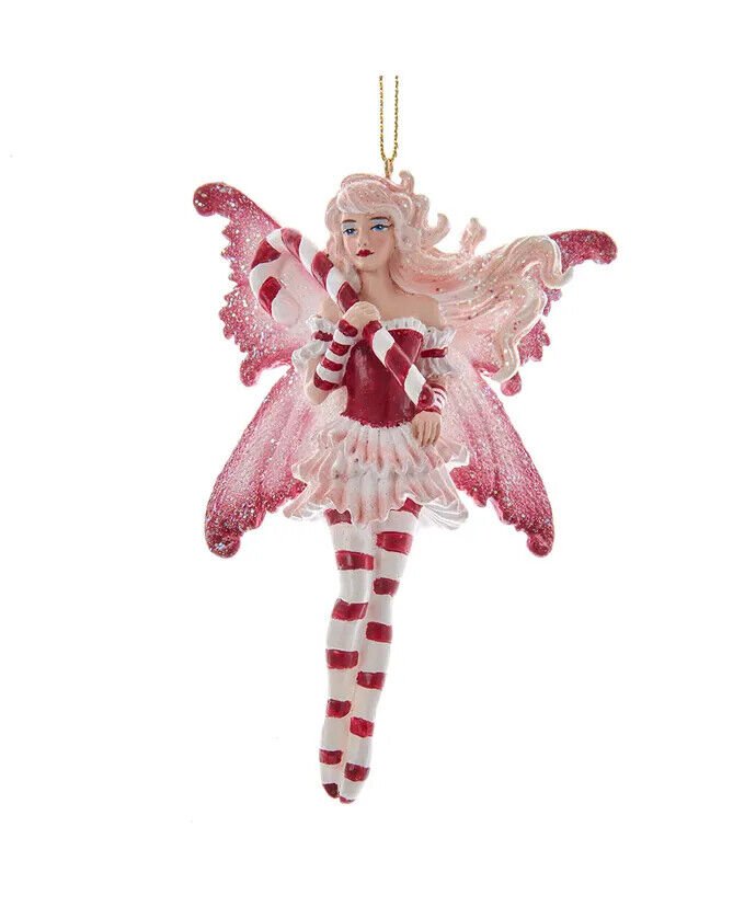 Red Fairy With Candy Cane Ornament E0722 w