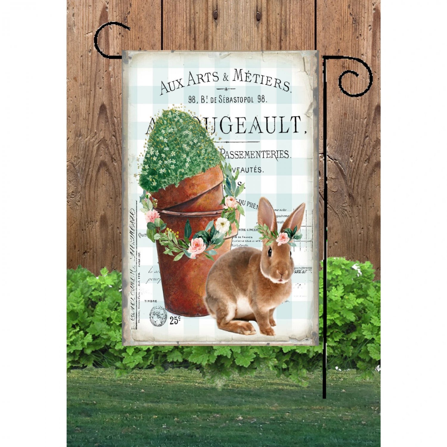 Flags Galore Rabbits With Clay Pots Garden Flag w