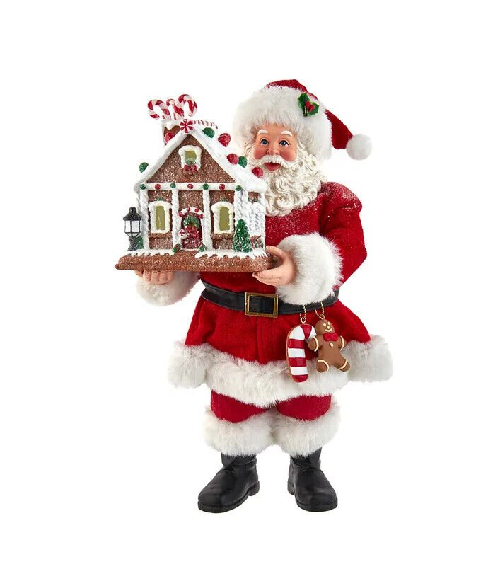 12" Fabriché™ Santa With Light-Up Gingerbread House FA0170 dw