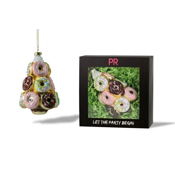 Party Rock Donut Pyramid Glass Ornament w