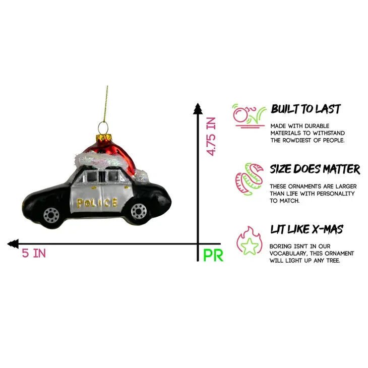 Party Rock Santa Police Car Glass Ornament w