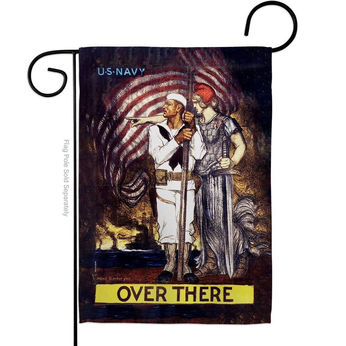 Two Group Flag Over There Armed Forces Military Navy US Historic Decor ...