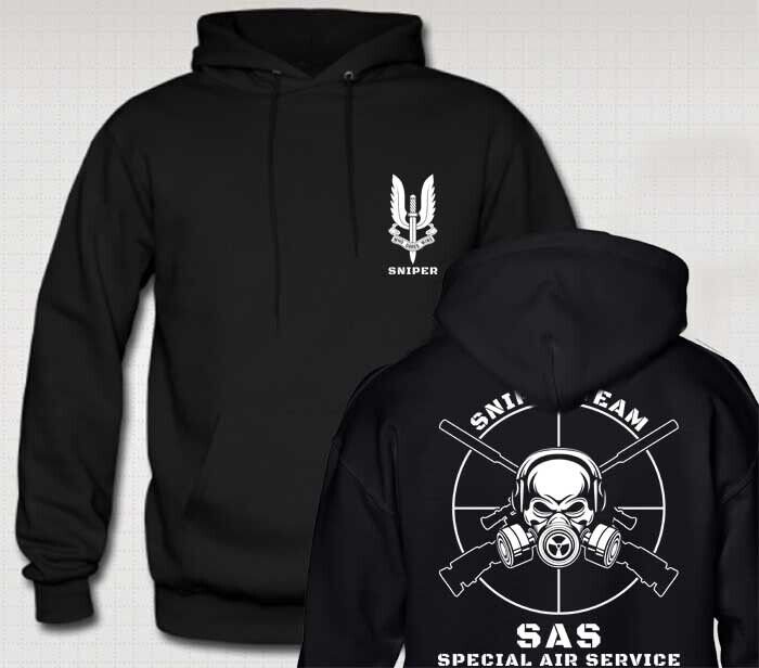 New SAS Special Air Service British Army Special Forces Sniper Black Hoodie