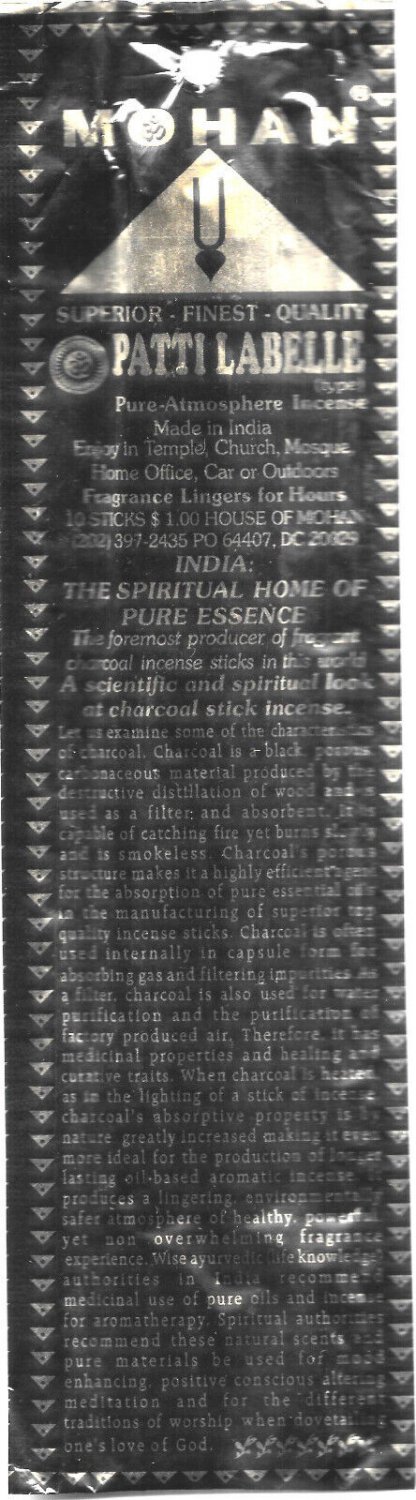 House of Mohan Patti Labelle Type Incense 3 packs (30 Sticks total)