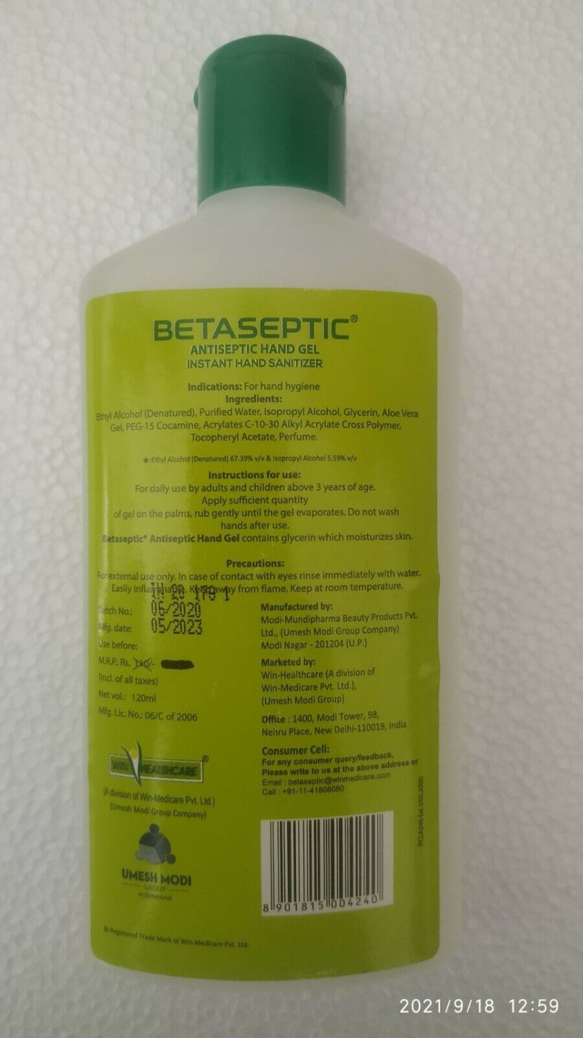 3x Betaseptic Antiseptic Gel Instant Sanitizer with Aloe vera 120 ML ...