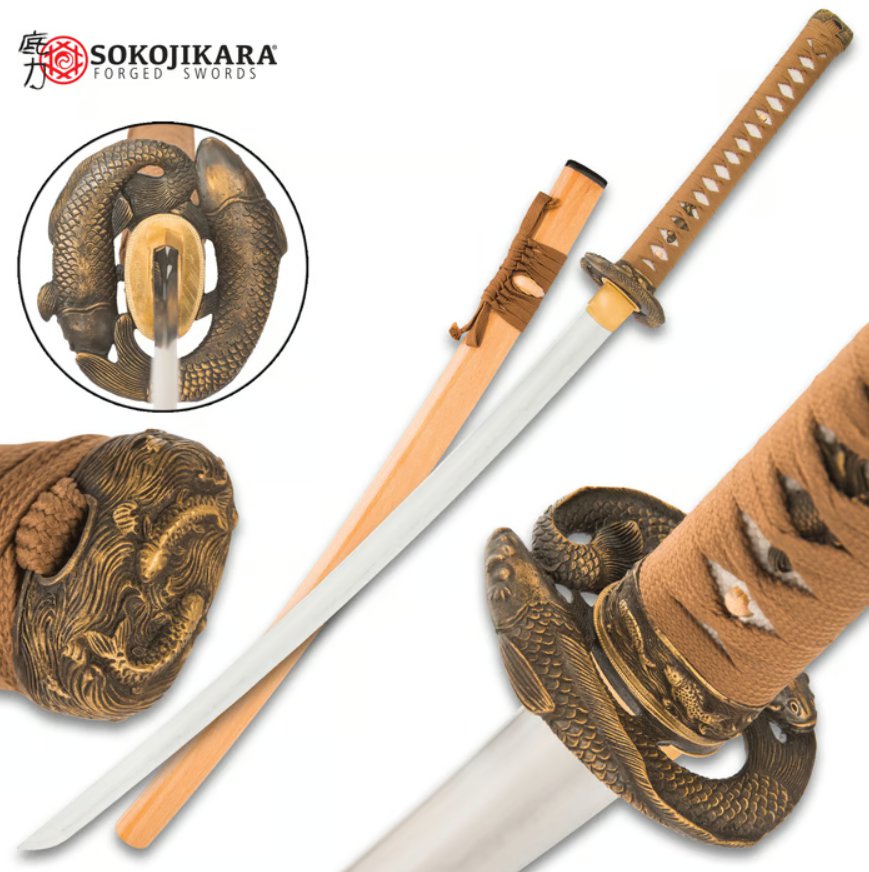 Sokojikara Twin Koi Samurai Katana 40" Sword with Scabbard