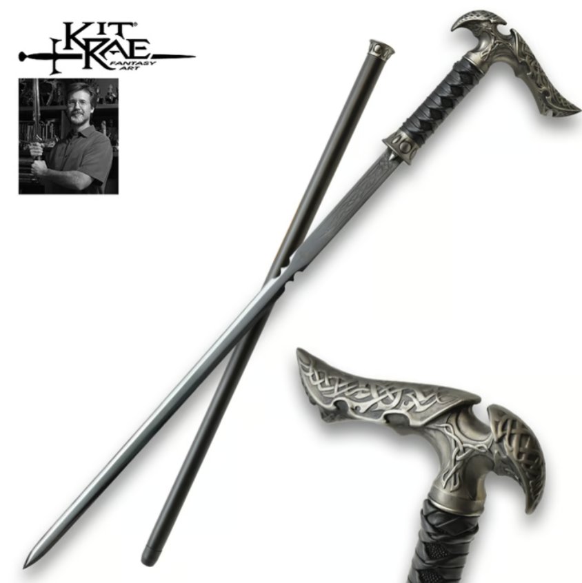 KIT RAE BLACK AXIOS SWORD CANE - 1045 CARBON STEEL BLADE, LEATHER ...