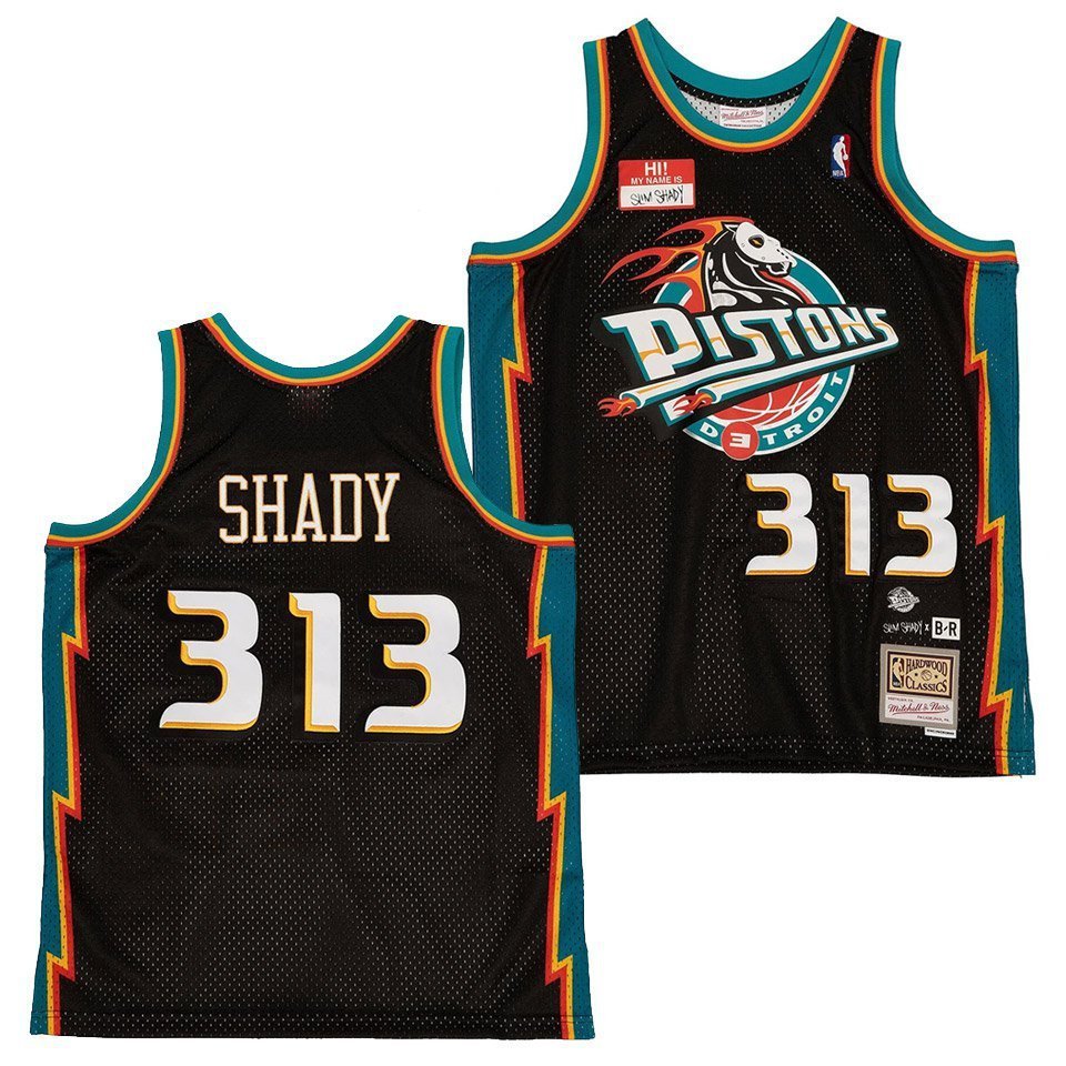Men's Slim Shady Eminem X Detroit Throwback Mitchell & Ness #313 Black ...