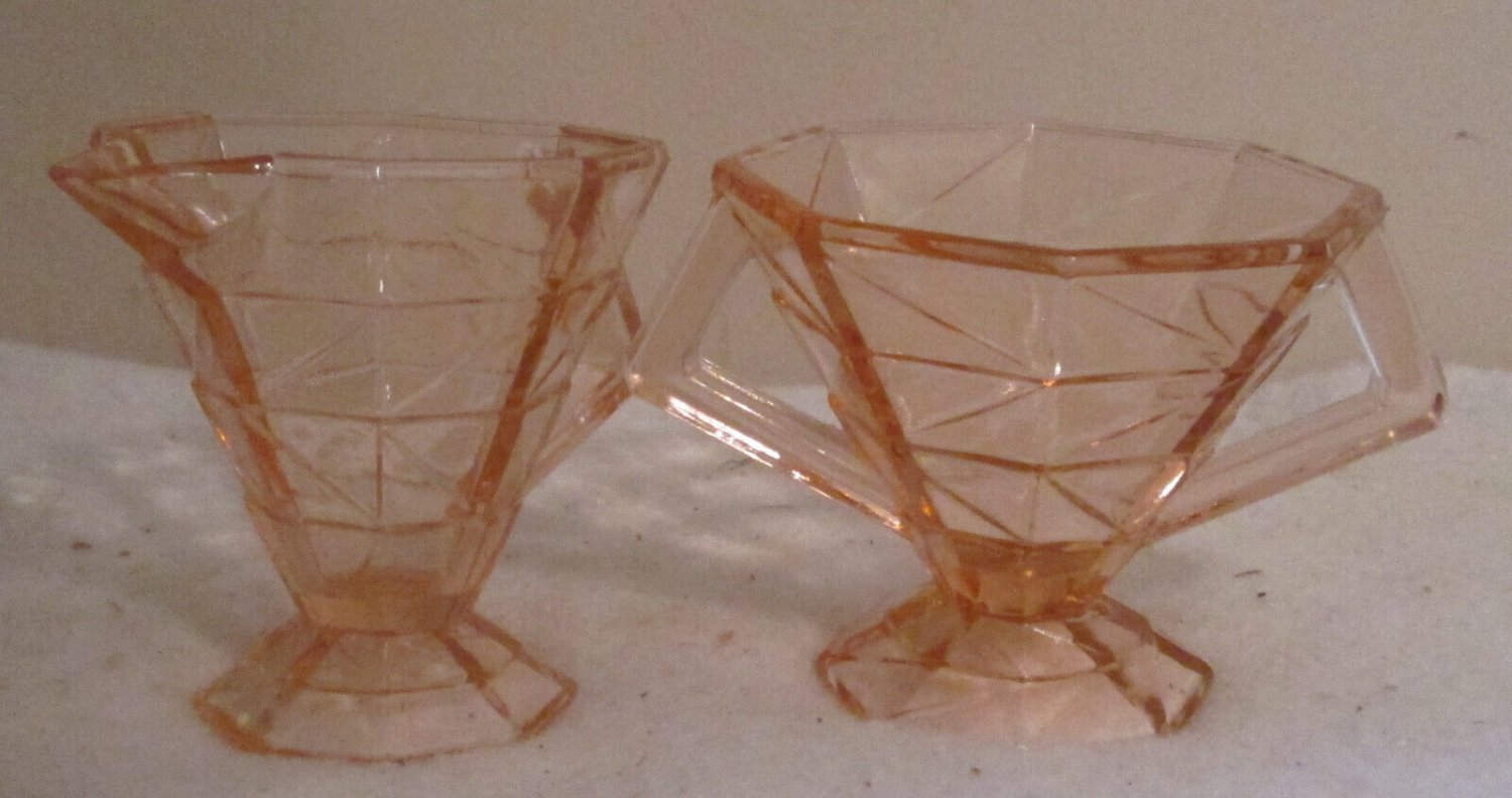 Pink Depression Glass Sugar & Creamer Set Cracked Ice Pattern Indiana ...