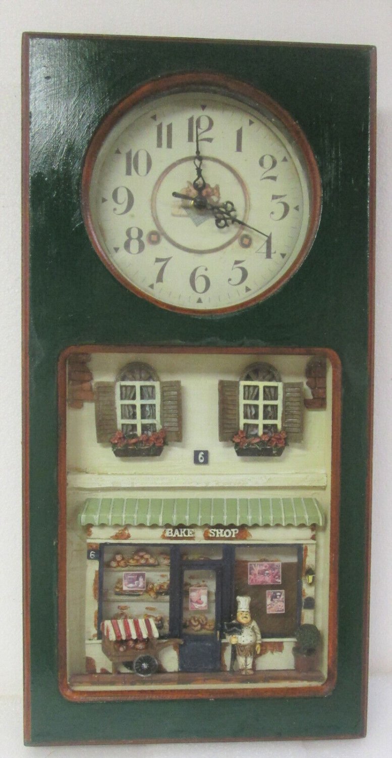 CLOCK QUARTZ WOOD BAKERY WALL CLOCK SHADOW BOX