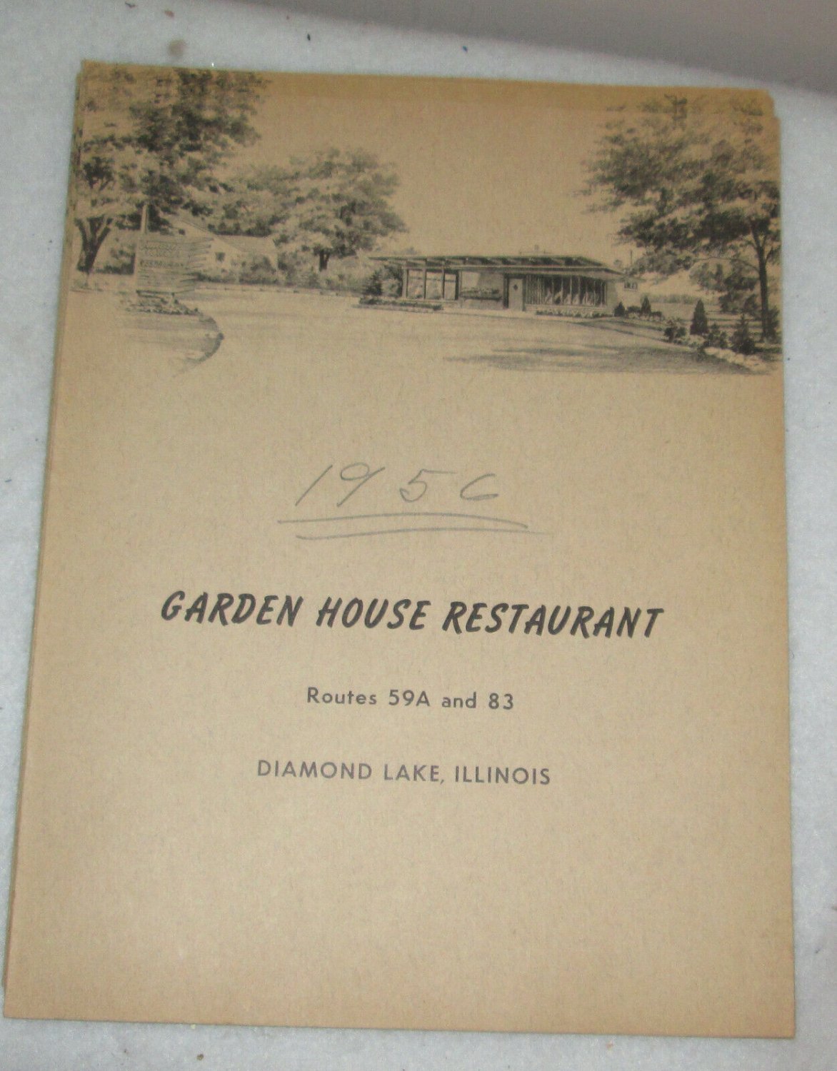 GARDEN HOUSE RESTAURANT DINNER MENU DIAMOND LAKE, IL 1956
