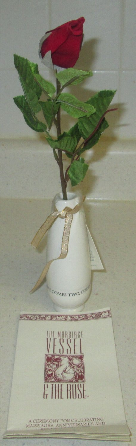 THE MARRIAGE VESSEL VASE WITH ARTIFICIAL RED ROSE SIGNED ROGER COLEMAN NEW