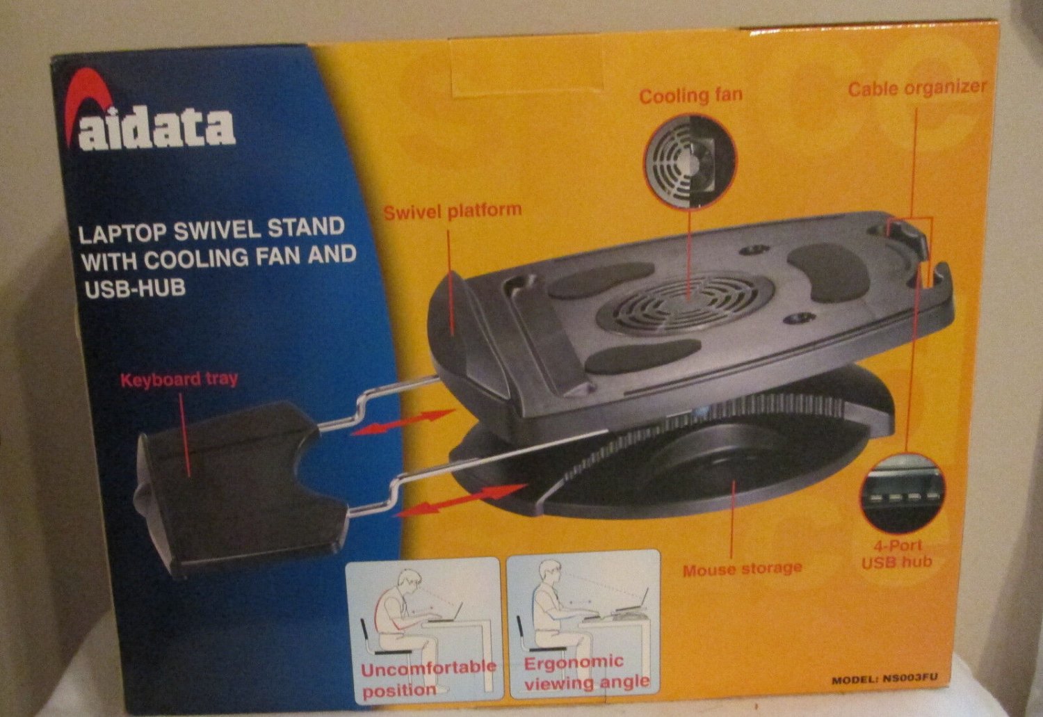 Aidata Laptop Swivel stand with Cooling fan & USB ports NEW NS003FU