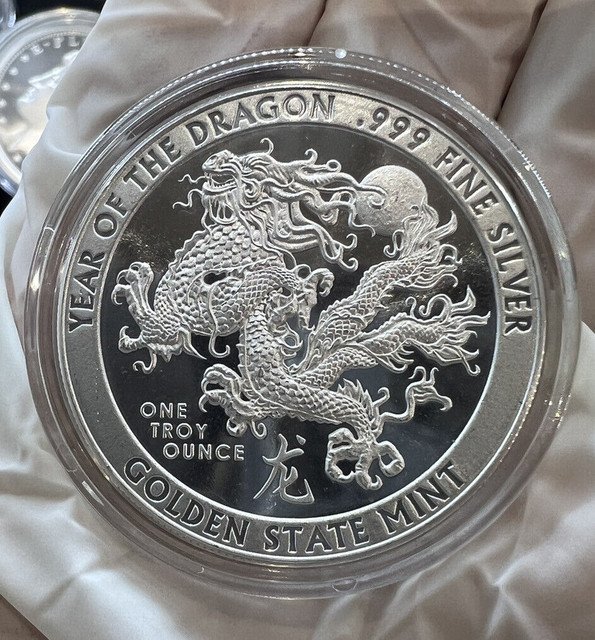 2024 Year of the DRAGON 1 oz FINE SILVER .999 BU ROUND IN A CAPSULE 1 ...