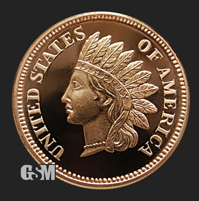 1 US Coin Copper Indian Head 1 AVDP Oz .999 Pure Copper Round