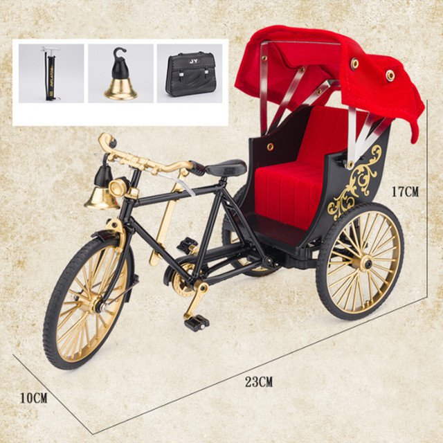 Simulation 1:12 Alloy Classic Retro Car Rickshaw gold Model Tricycles ...