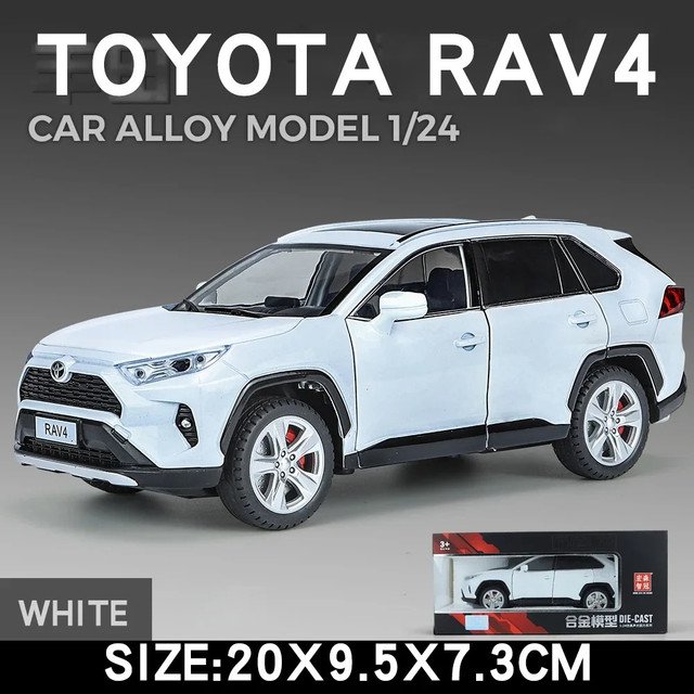 1/24 Scale Toyota RAV4 white Off Road SUV Model Car Metal Sound and ...