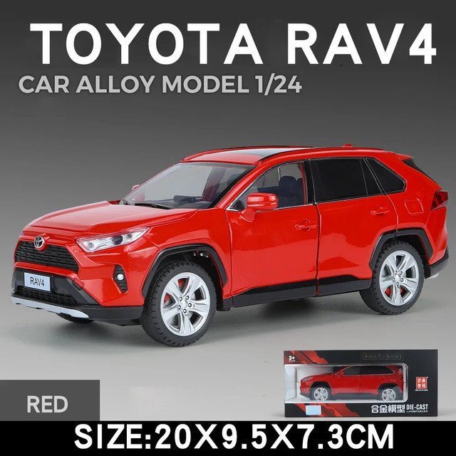 1/24 Scale Toyota RAV4 Red Off Road SUV Model Car Metal Sound and Light ...