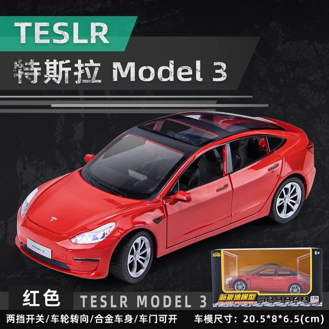 1:24 Tesla model 3 Red High Simulation Metal Alloy car Model Sound ...