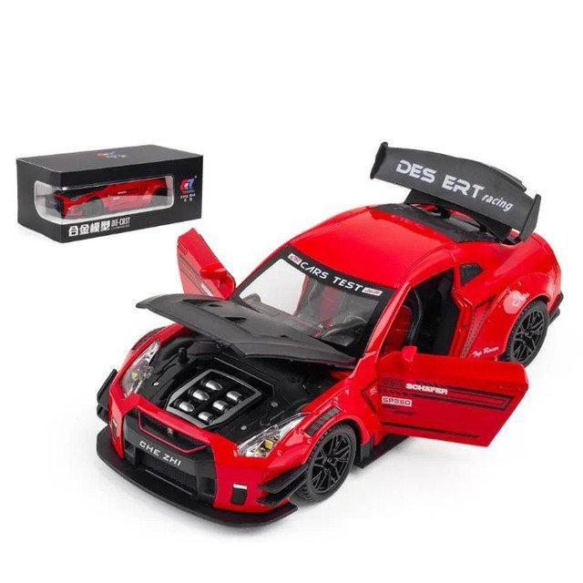 1:24 Nissan Ares GTR R35 Red Toy Car Model With Pull Back 3 Doors Opend ...