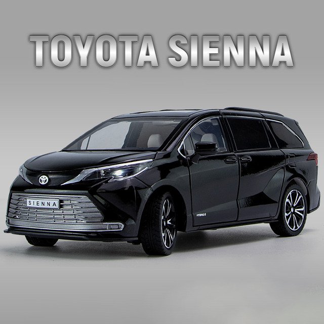 1:24 Toyota Sienna MPV Van black Car Model Diecasts Vehicles Metal Sound and light Toy