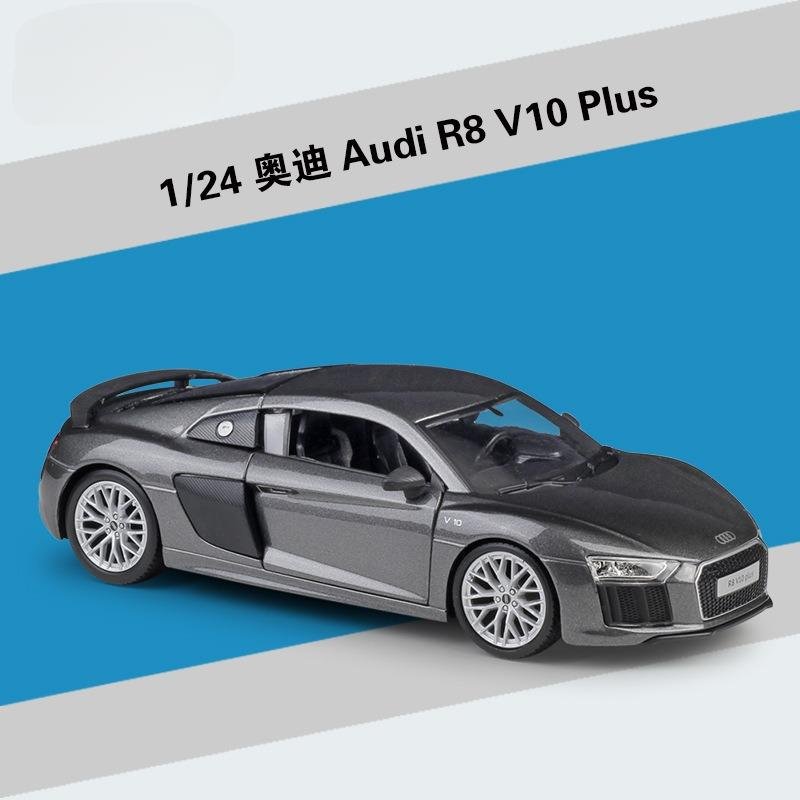 1:24 Audi R8 V10 Plus grey sports car model simulation alloy collection ...