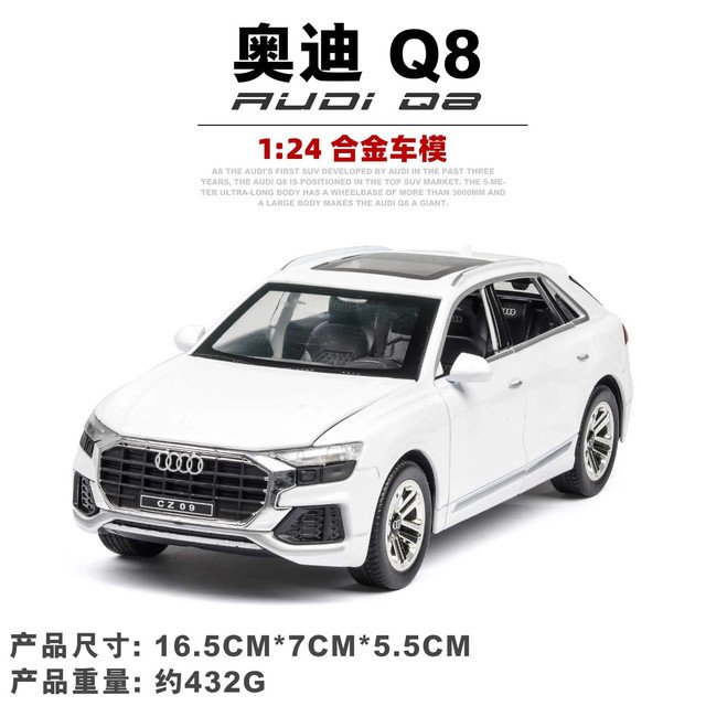 1:24 High Simulation Audi Q8 White With Sound And Light Alloy Car Model ...