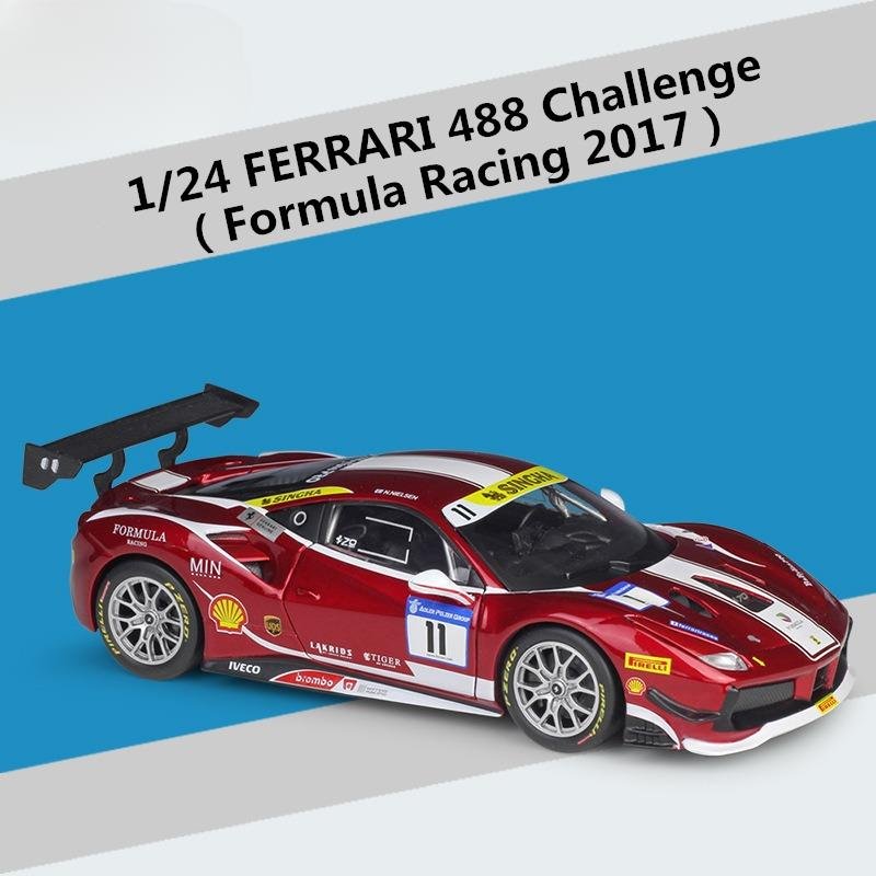 1:24 Ferrari 488 Red Challenge Formula Sports Car Model Metal Racing ...