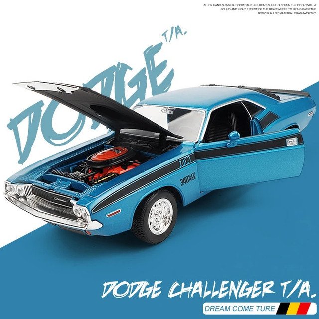 1:24 1970 Dodge Challenger TA Muscle Blue Car Model Alloy Diecast High ...