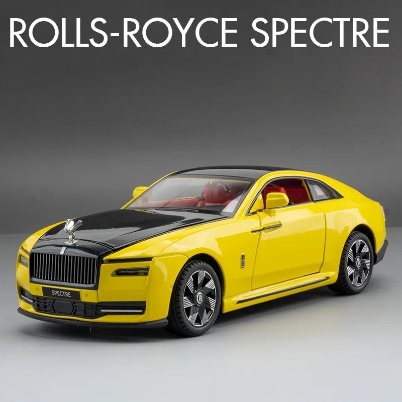 Simulation 1/24 Scale Rolls Royce Spectre yellow Car Model Sound Light ...