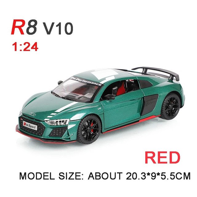 Audi R8 V10 Diecast 1:24 Alloy Model green Car Miniature Metal Vehicle ...