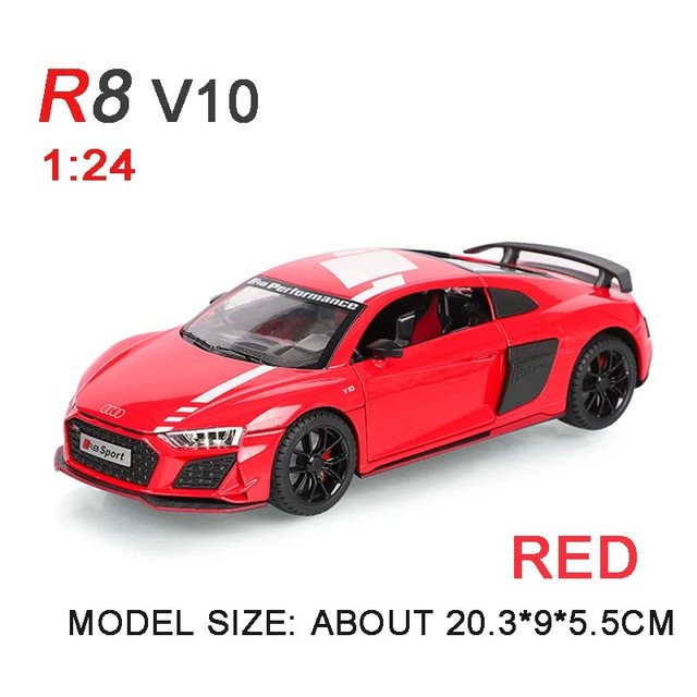 Audi R8 V10 Diecast 1:24 Alloy Model Red Car Miniature Metal Vehicle ...