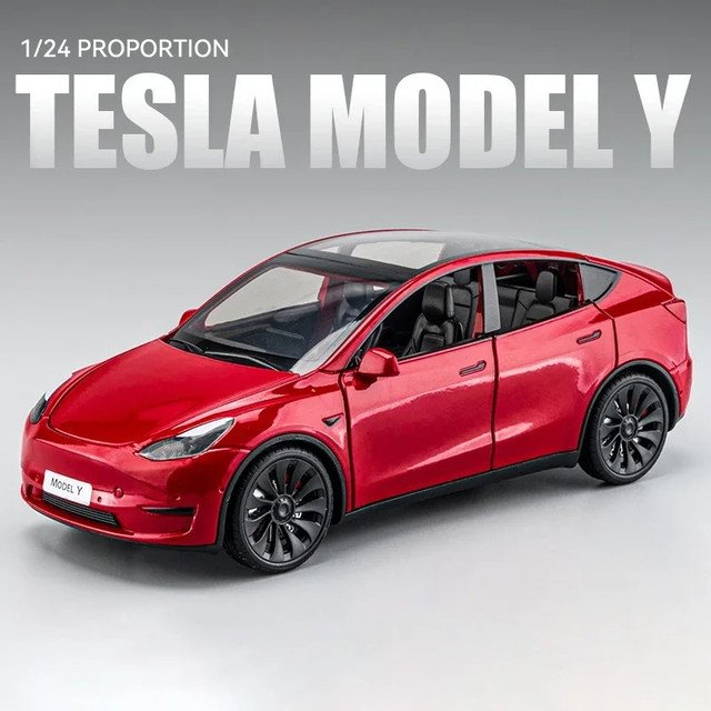 1:24 Tesla Model Y Red Car Model Alloy Die Cast Toy Sound and Light ...