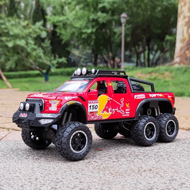 1:28 Ford Raptor F150 Big Wheel red Car Alloy With Sound Light Pull ...