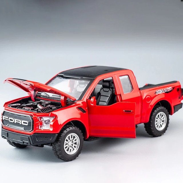 New 1:32 Ford Raptor F150 Big Wheel red Car With Sound Light Pull Back Toy