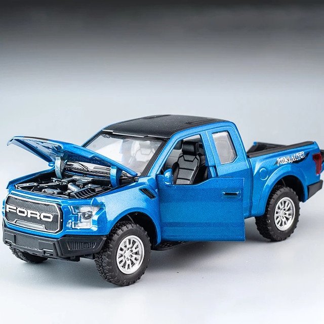 New 1:32 Ford Raptor F150 Big Wheel blue Car With Sound Light Pull Back Toy