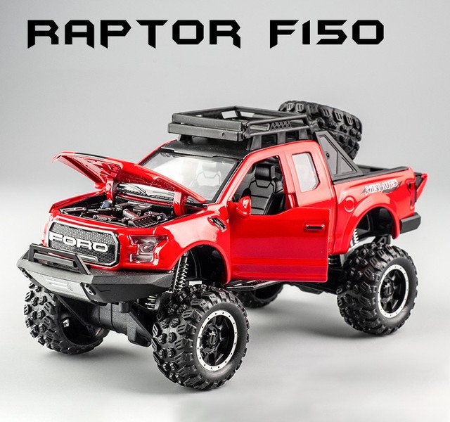 1:32 Ford Raptor F150 red Car Model Pickup Truck Toys Sound Light Pull Back
