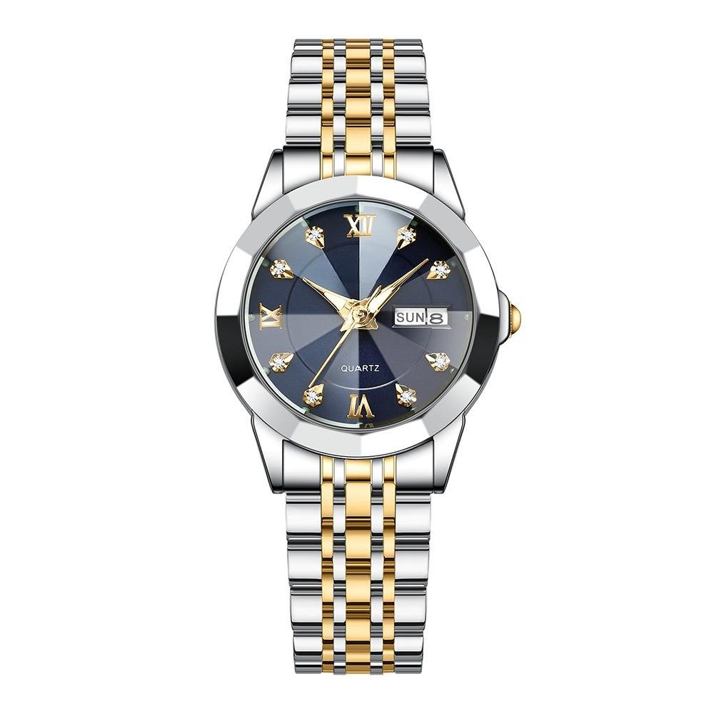 Luxury Ladies Waterproof Gold Blue Watch High Quality Stainless Steel ...