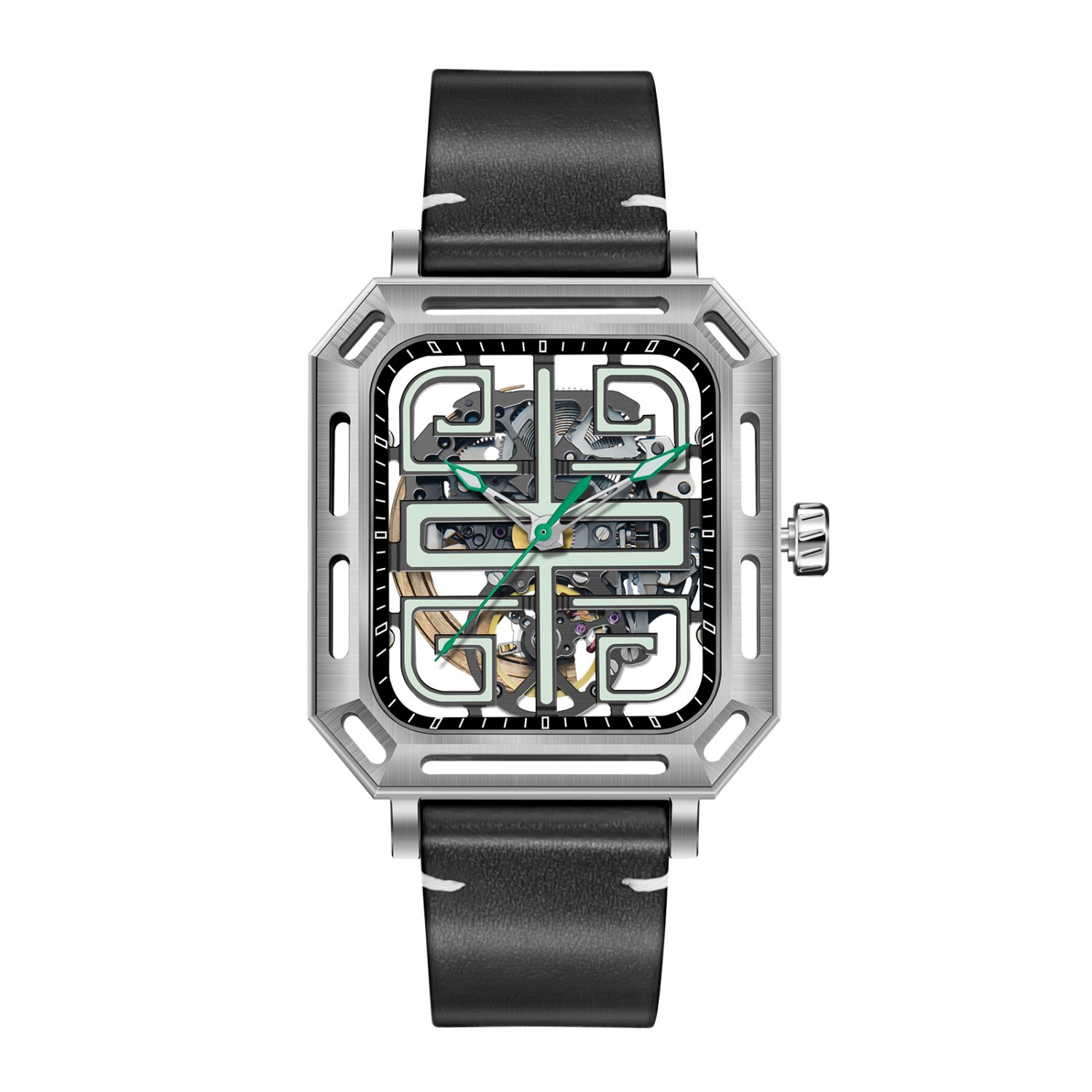 Spider Skeleton Unique Automatic Watches Mens Steel Rectangular ...