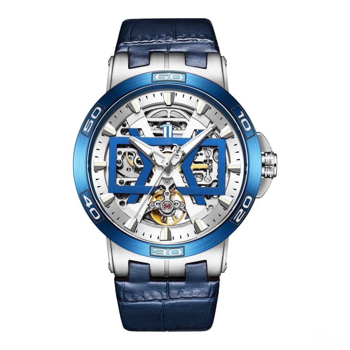 Skeleton Automatic Watch for Men Waterproof Steel Case Leather Strap ...