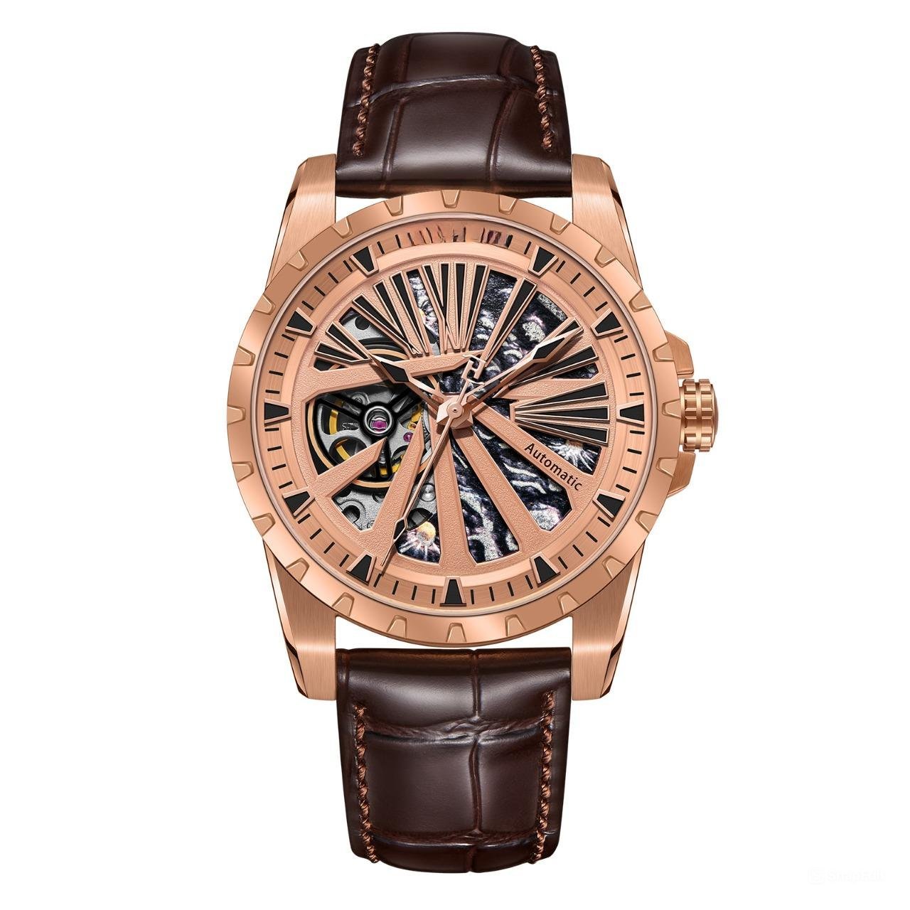 Brand Skeleton Mechanical Automatic Watch For Men Sport Genuine Leather PPW